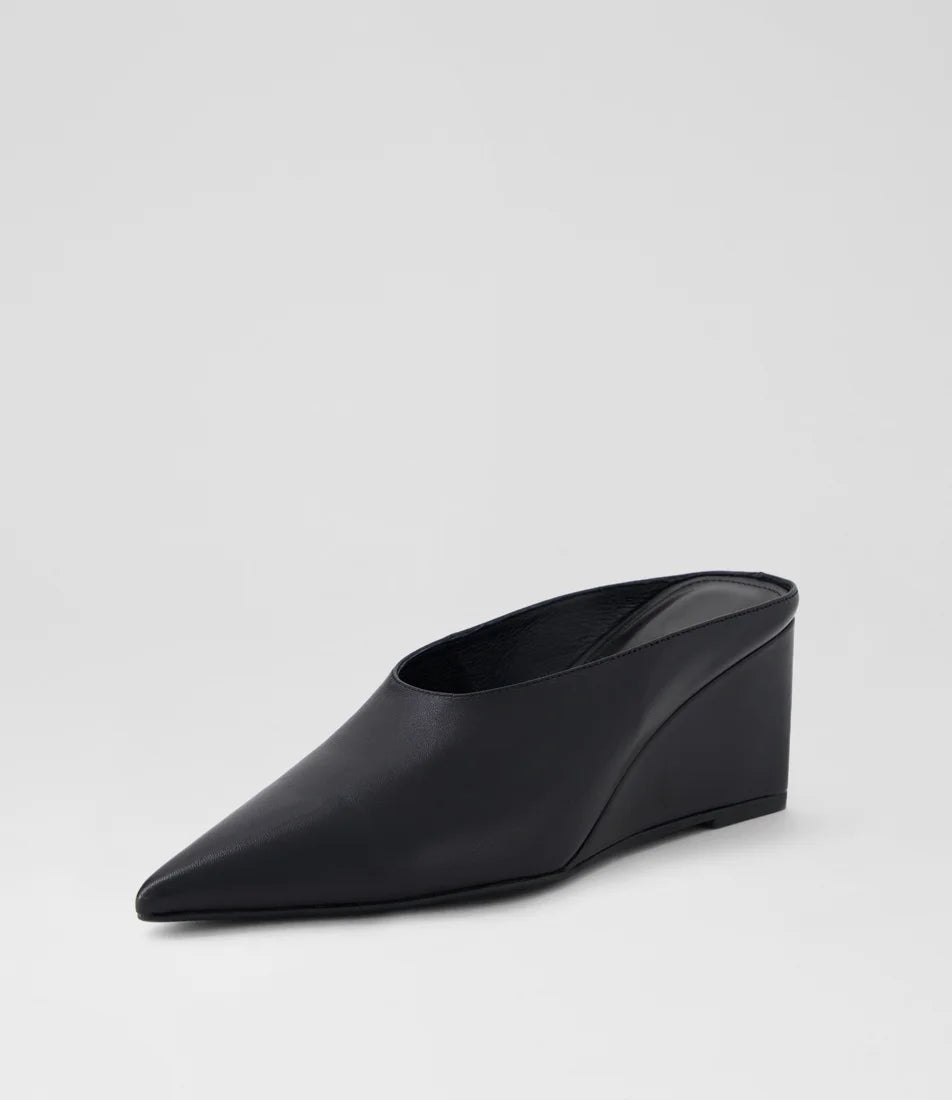 Mollini Loe Black Leather Wedge Heel – Miss Gladys Sym Choon