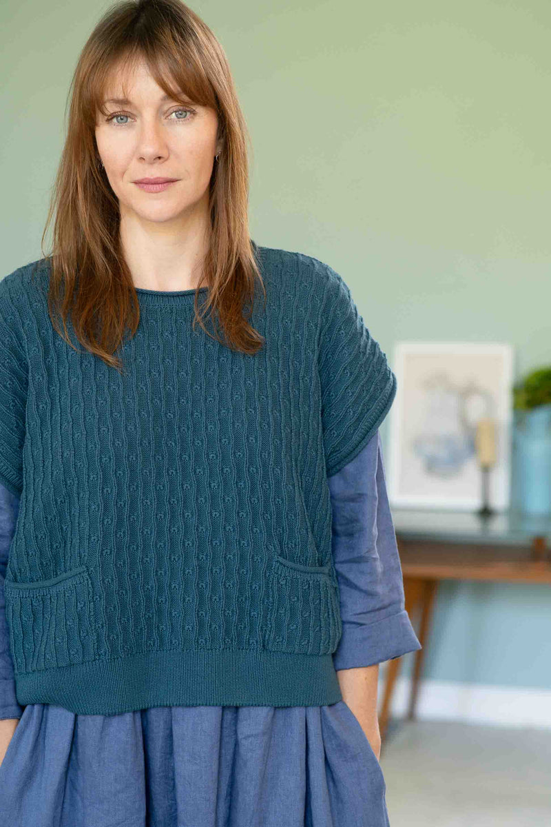Lazybones Sunday Vest Teal – Miss Gladys Sym Choon