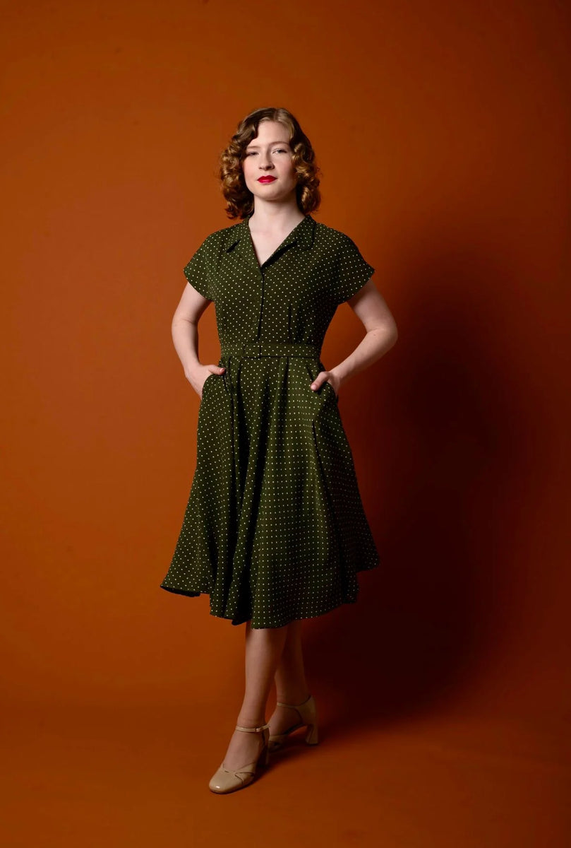 Elise Design Manette Dress Green/Cream Dots – Miss Gladys Sym Choon