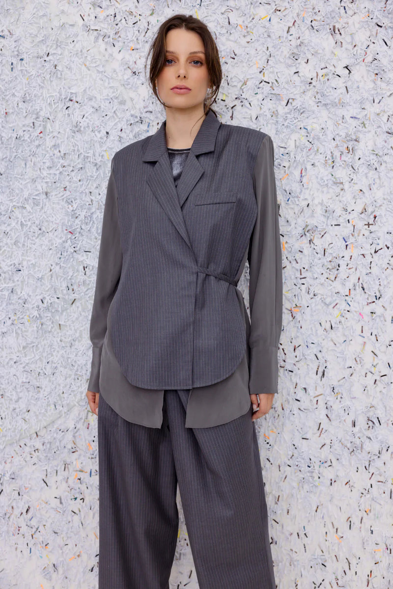 M. A. Dainty Hopscotch Jacket Grey/ Beige Stripe – Miss Gladys Sym Choon