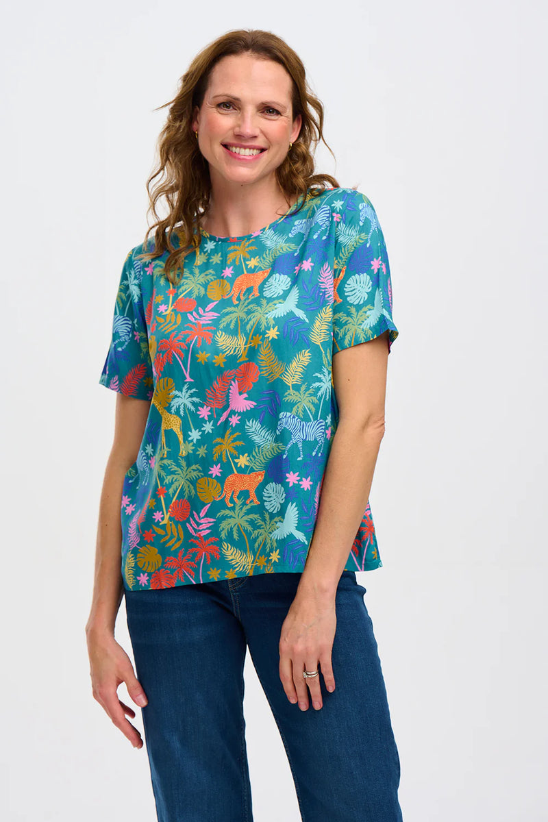 Sugarhill Beth Top Teal Rainbow Jungle – Miss Gladys Sym Choon